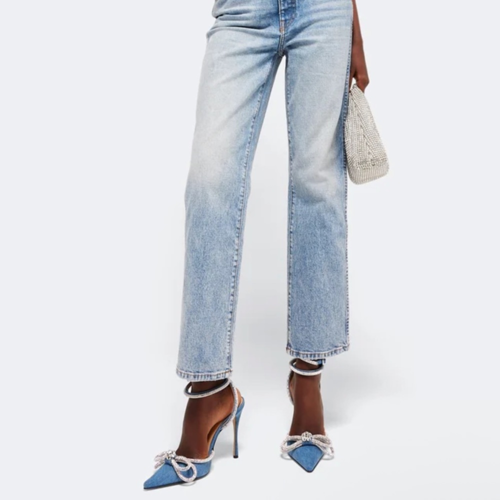 Mach And Mach Denim Double Bow Crystal Heels - Gem